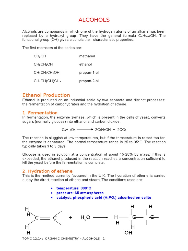 Alcohols Notes | PDF | Aldehyde | Alcohol