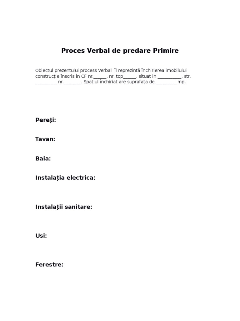 Proces Verbal de Predare Primire - Model | PDF