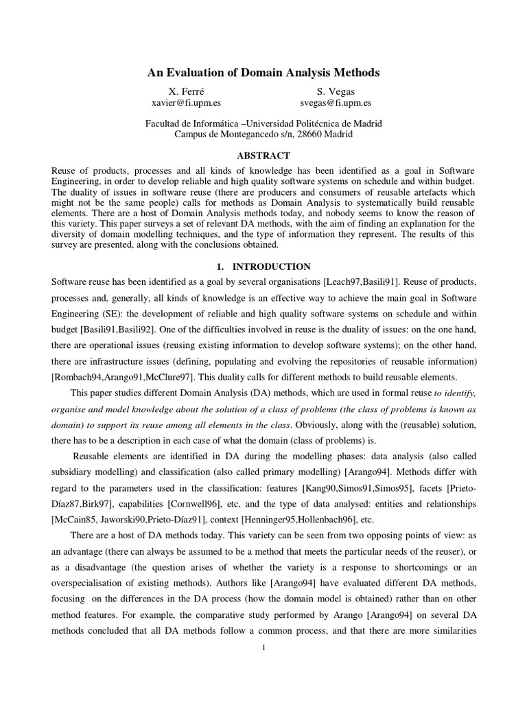 Survey of Domain Analysis Methods | PDF | Software Development Process ...