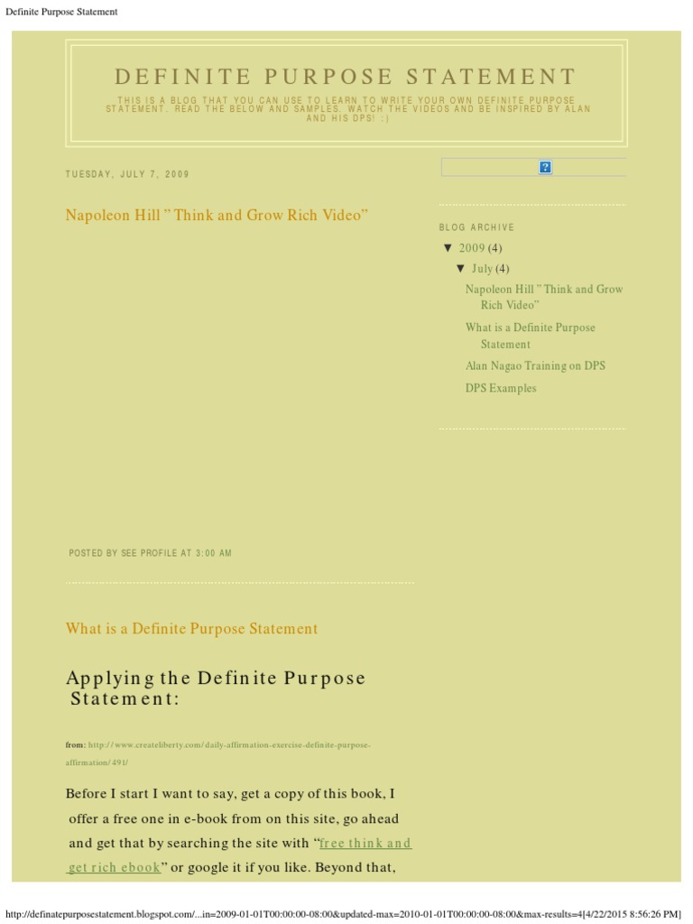 Examples of Definite Main Purpose Satements | PDF | E Books | Books