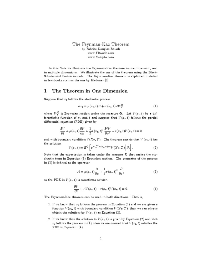 Feynman-Kac Theorem and Applications | PDF | Black–Scholes Model ...