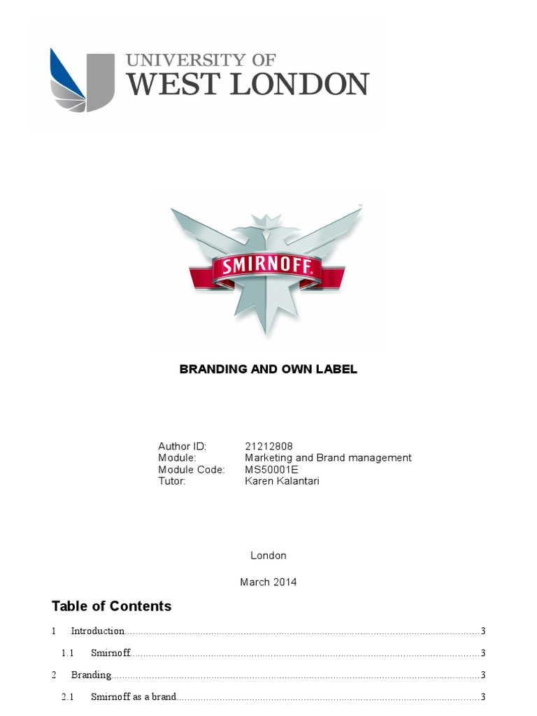 Smirnoff - BRANDING AND OWN LABEL | PDF | Brand | Supermarket