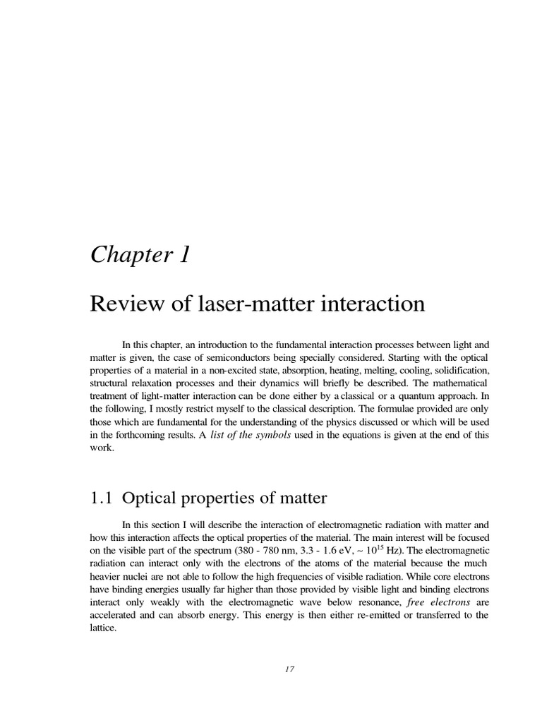 Review of Laser-Matter Interaction | PDF | Band Gap | Melting