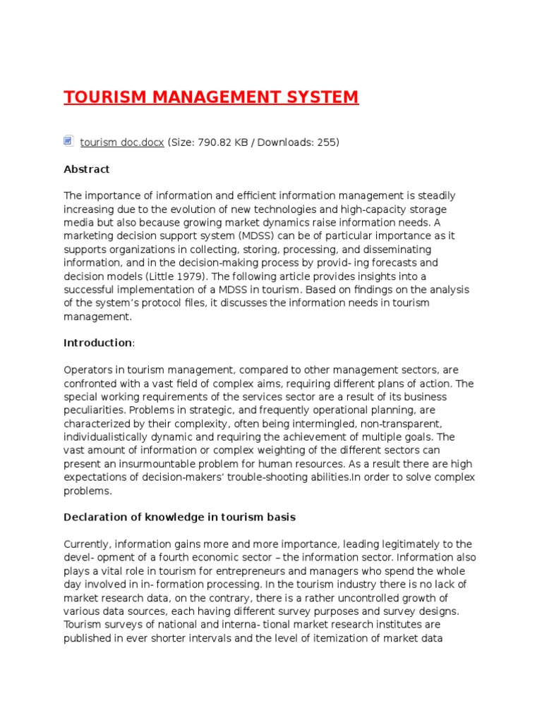 Tourism Management | PDF | Tourism | Marketing Research