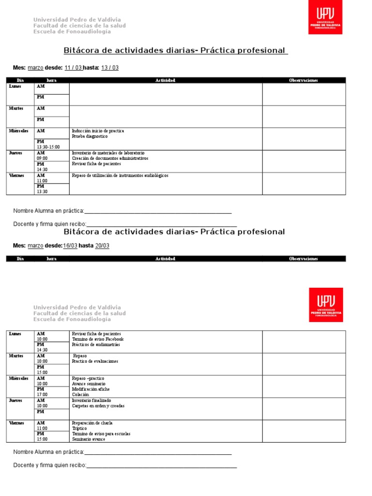 Bitácora de Actividades Diarias | PDF | Medicina | Salud y bienestar