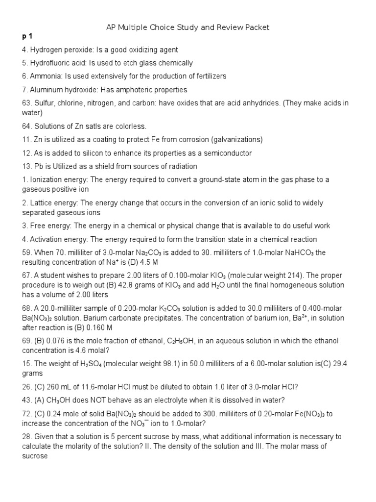 AP Chemistry Multiple Choice Review | PDF | Radioactive Decay | Acid