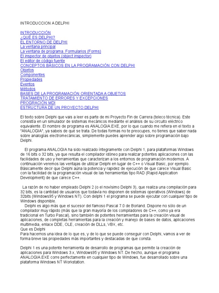 Introduccion A Delphi | PDF | Objeto (informática) | Programación orientada a objetos