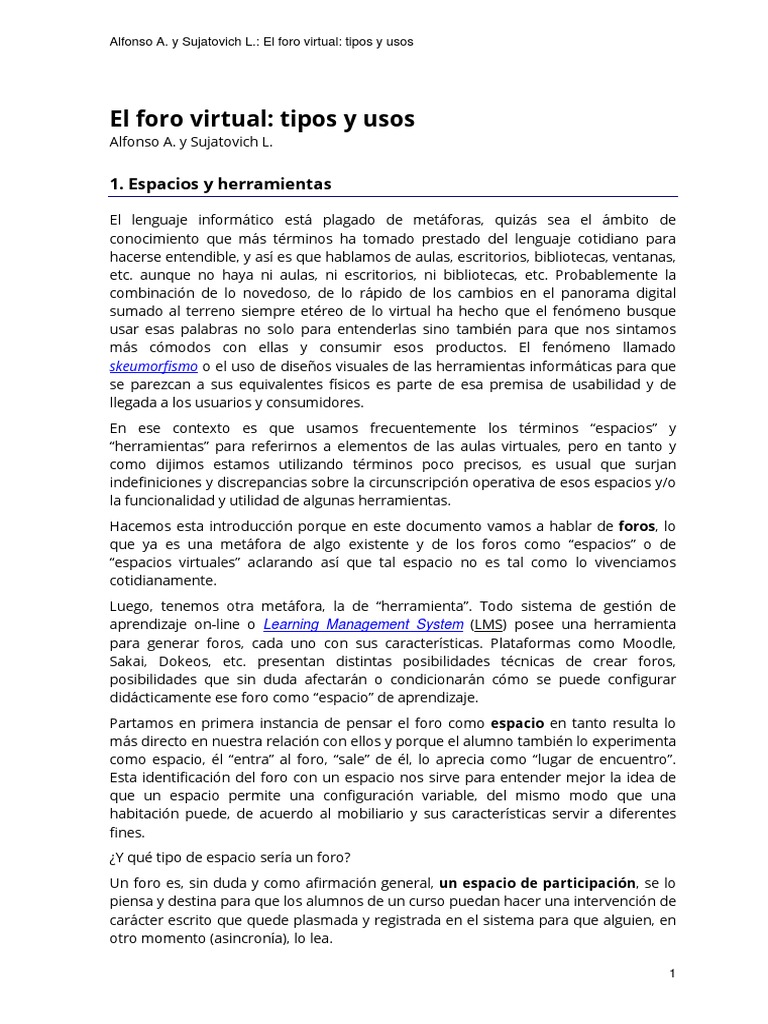 Tipos de foros virtuales y sus usos didácticos | PDF | Moodle | Foro de ...