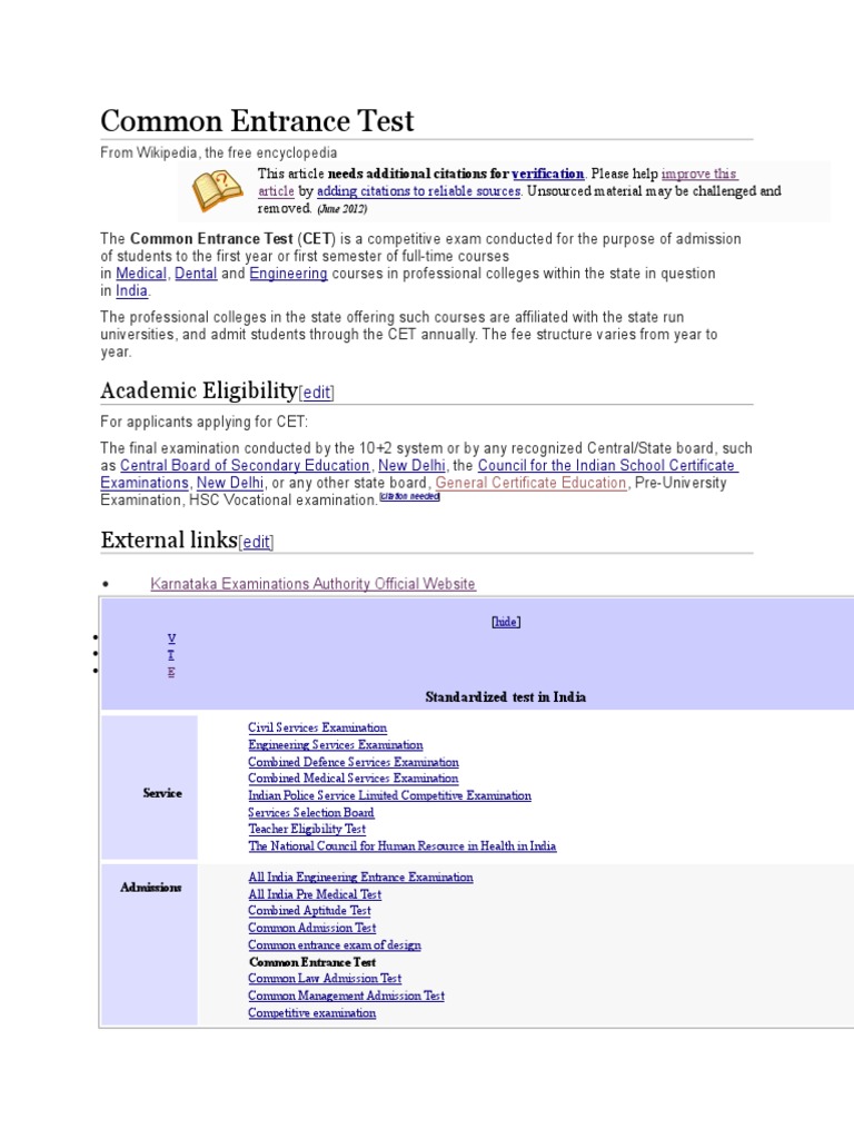 Common Entrance Exam | PDF | University And College Admission | Test ...