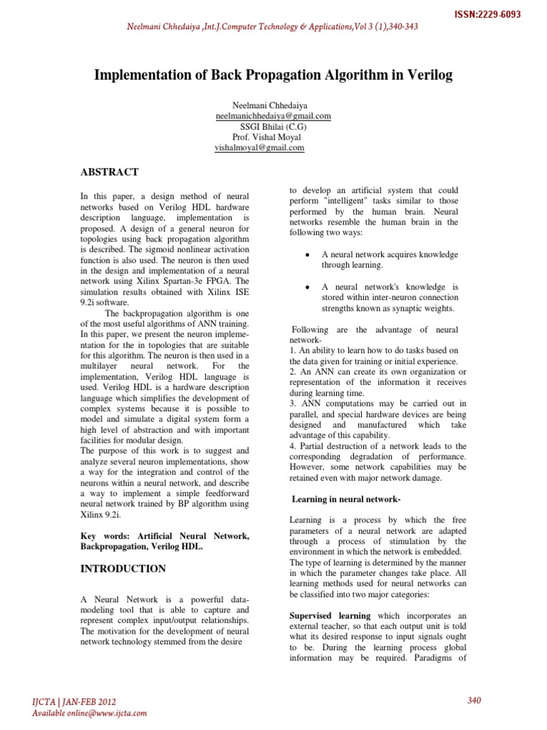 Back Propagation Algorithm In Verilog Pdf Hardware Description Language Artificial Neural 