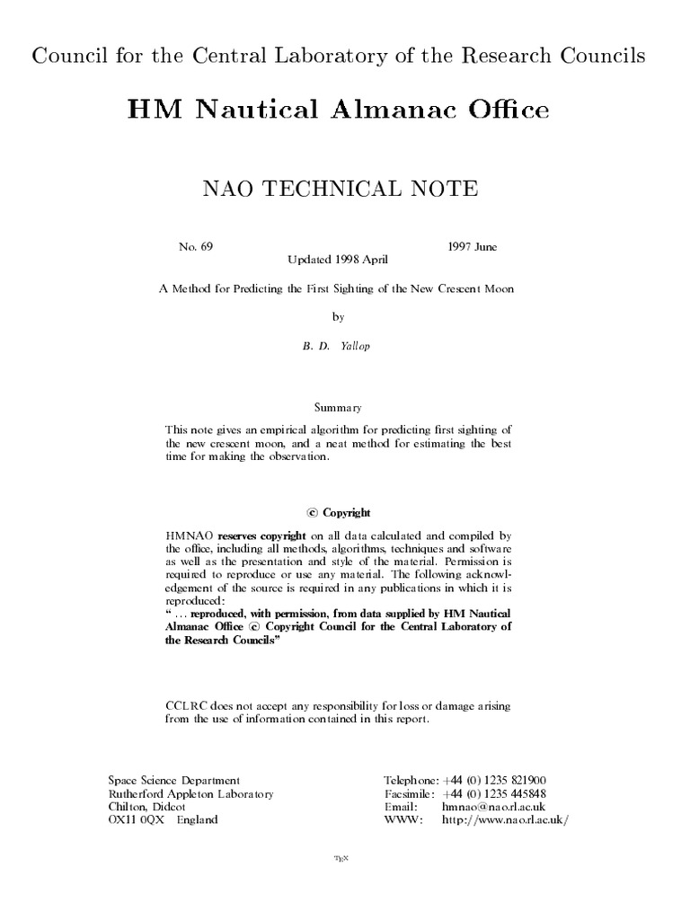 Paper - A Method For Predicting The First Sighting of The New Crescent Moon - B D Yallop - 1998 ...