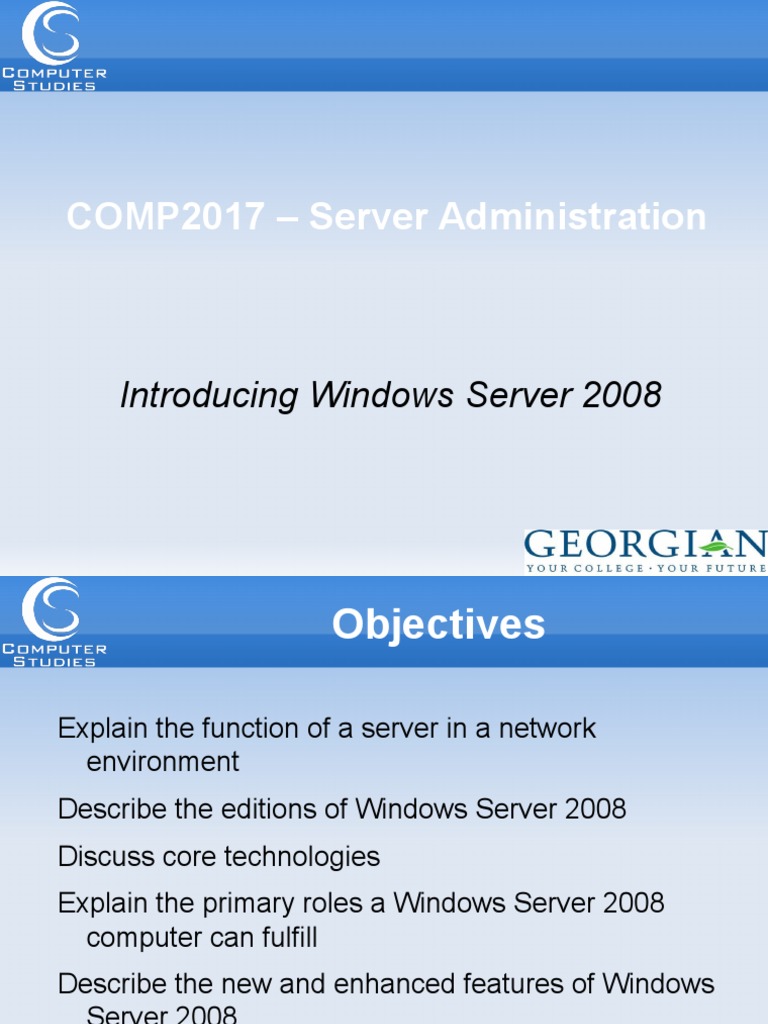 COMP2017 L01a 2008ServerIntro | PDF | Windows Server 2008 | Web Server