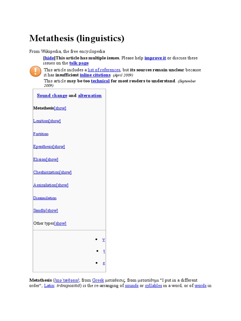 Understanding Metathesis in Linguistics | PDF | Language Arts & Discipline