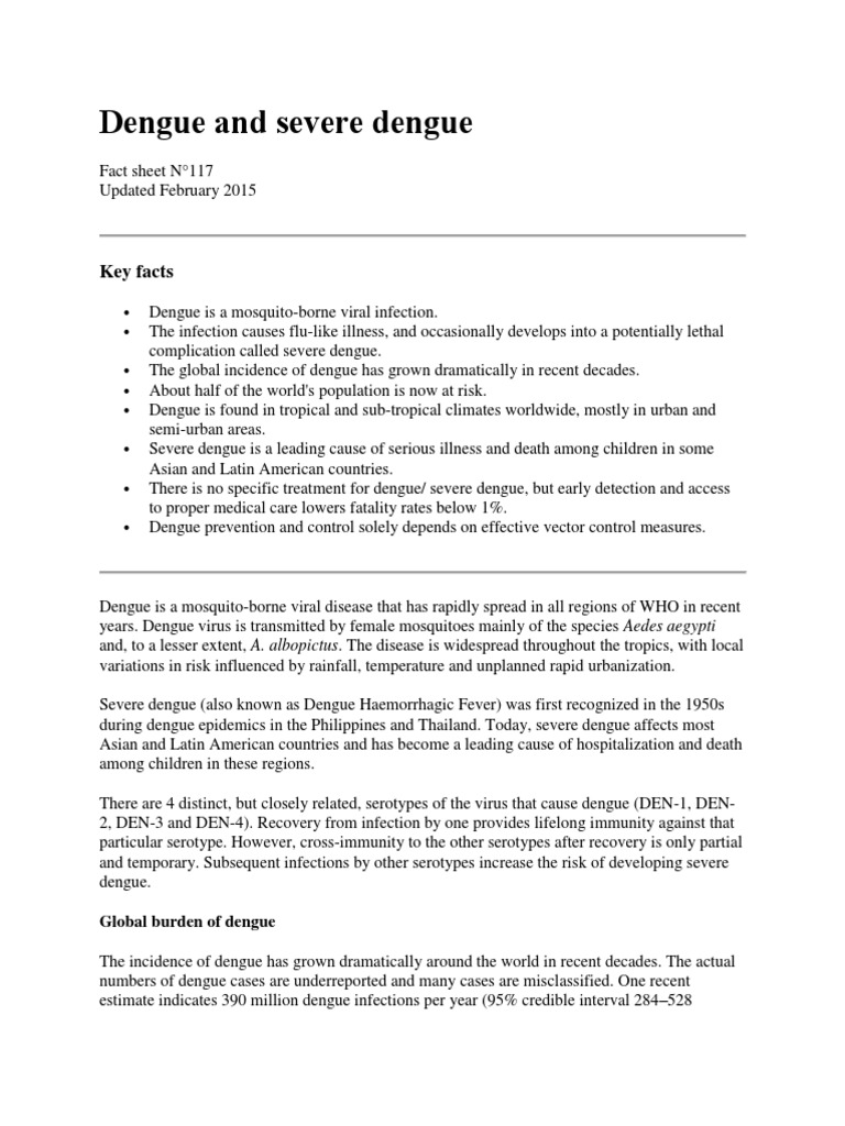 Dengue and severe dengue who fact sheet.pdf | Mosquito | Diseases And ...