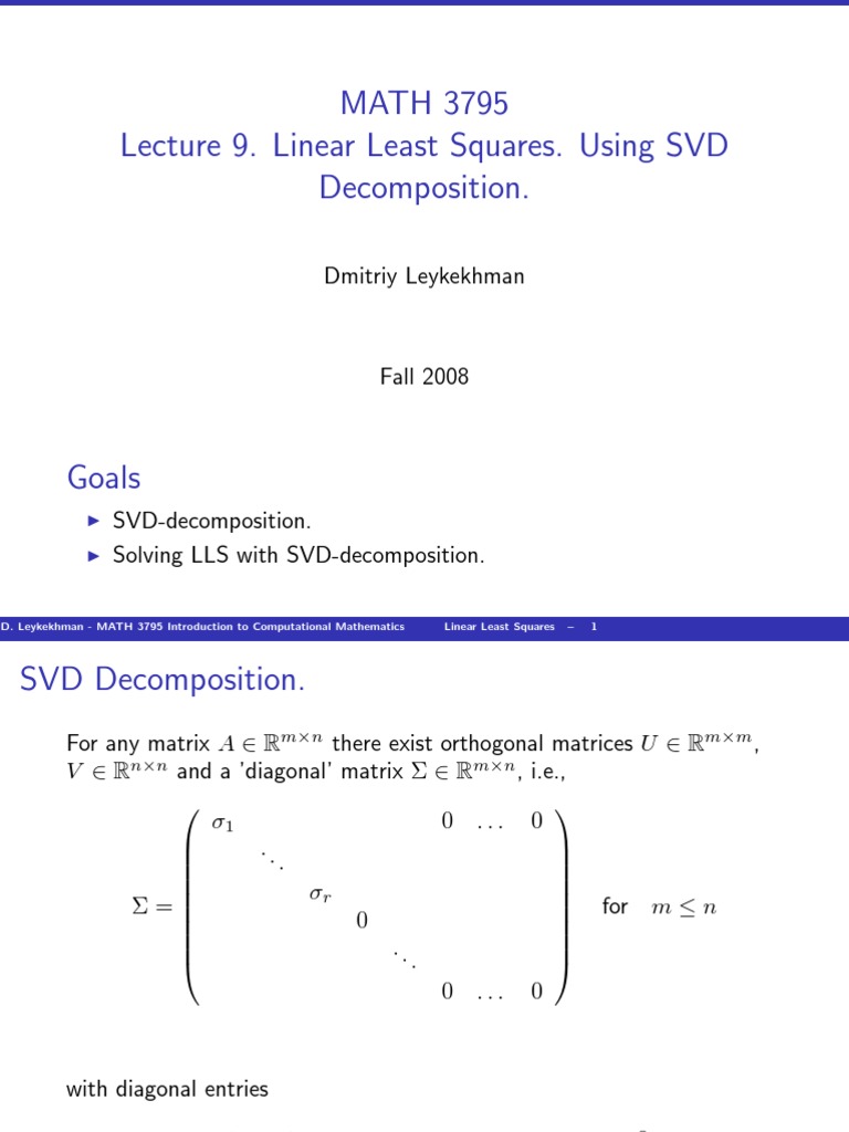 Lecture 9 Linear Least Squares SVD | Matrix (Mathematics ...