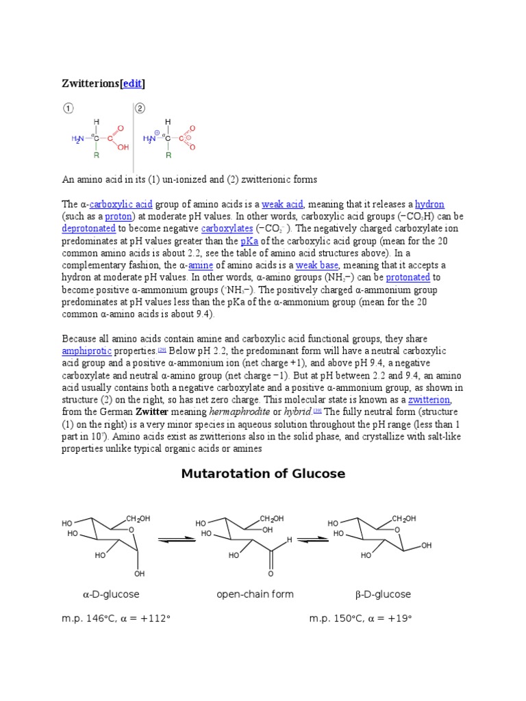 Zwitterions : Carboxylic Acid Weak Acid Hydron Proton Deprotonated ...