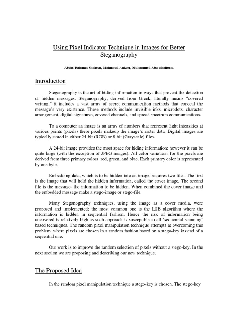 Using Pixel Indicator Technique in Images For Better Steganography | PDF | Telecommunications ...