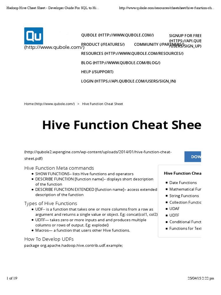 Hive Cheat Sheet - Quick Reference | PDF | Trigonometric Functions | String (Computer Science)