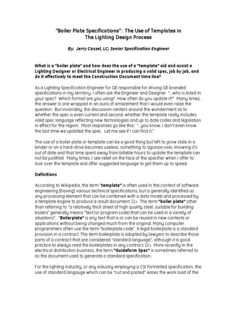 Boiler Plate Spec LB | Download Free PDF | Specification (Technical ...