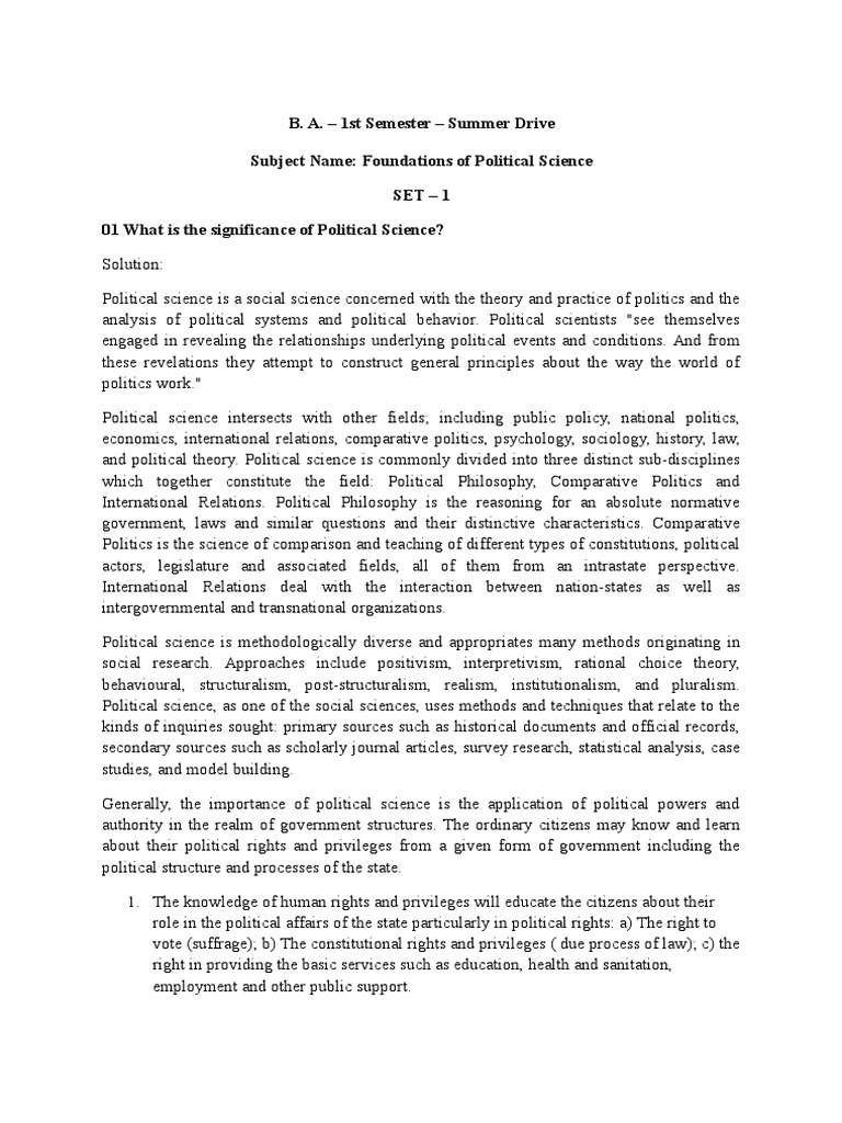 Foundations of Political Science Overview | PDF | Social Contract ...