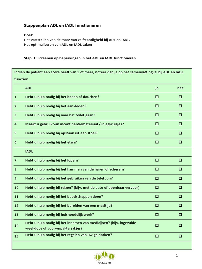 Stappenplan ADL Functioneren | PDF