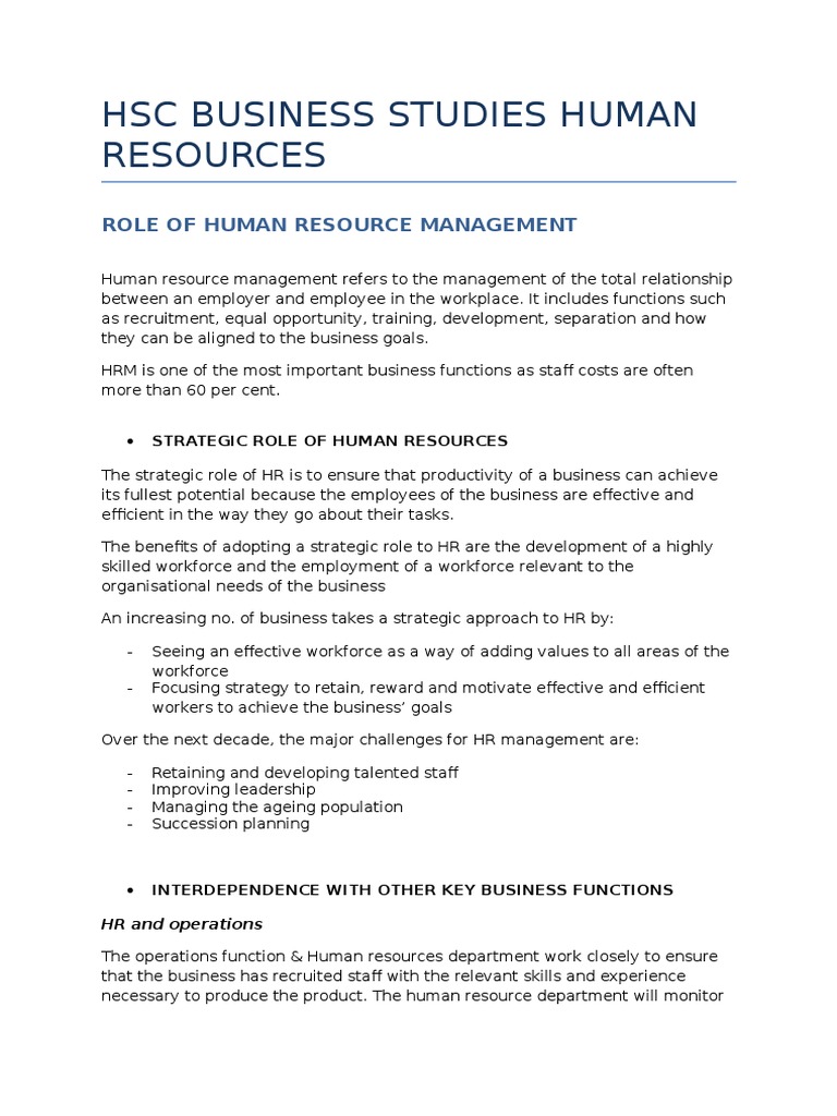 HSC Business Studies Human Resources | PDF | Employment | Human ...