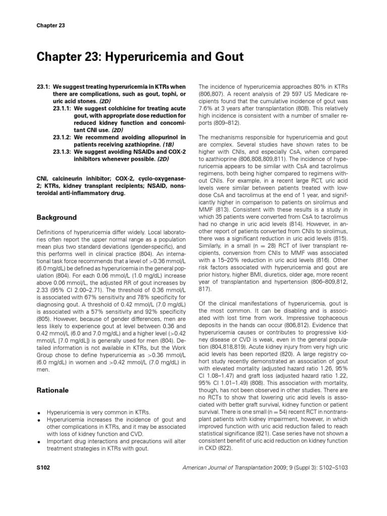 Managing Hyperuricemia in Kidney Transplant Recipients | PDF | Gout ...