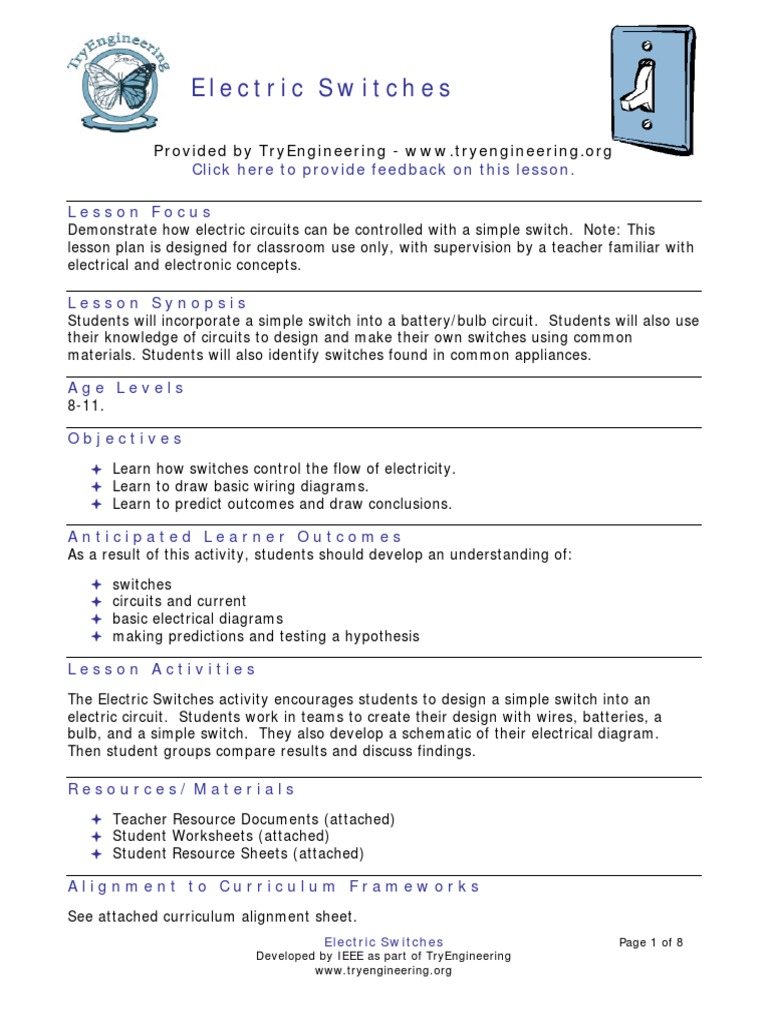 Electric Circuit Switch Lesson Plan | PDF | Science Education | Switch