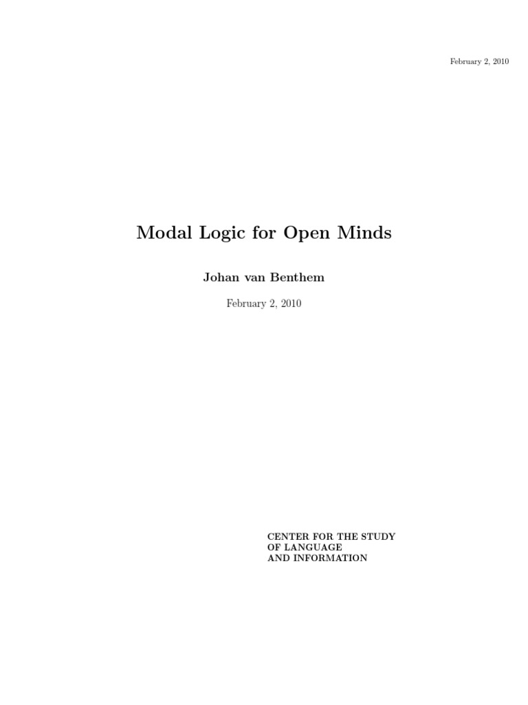 Modal Logic For Open Minds PDF Modal Logic Mathematical Logic