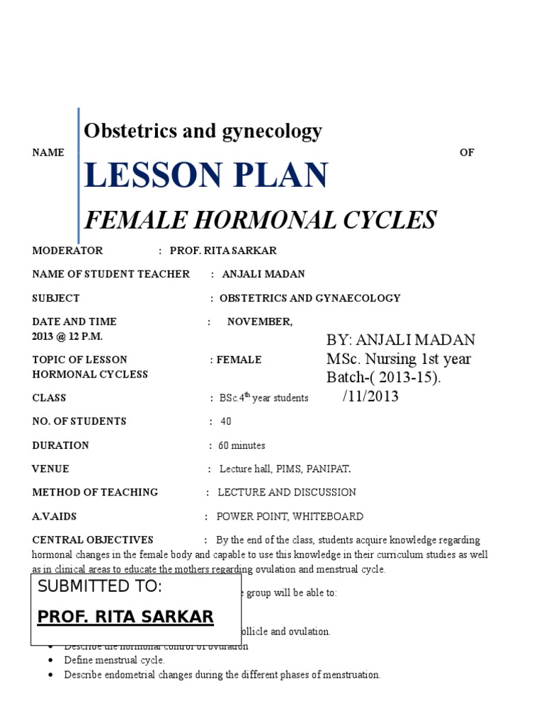 Female Hormonal Cycles Lesson Plan | PDF | Menstrual Cycle ...