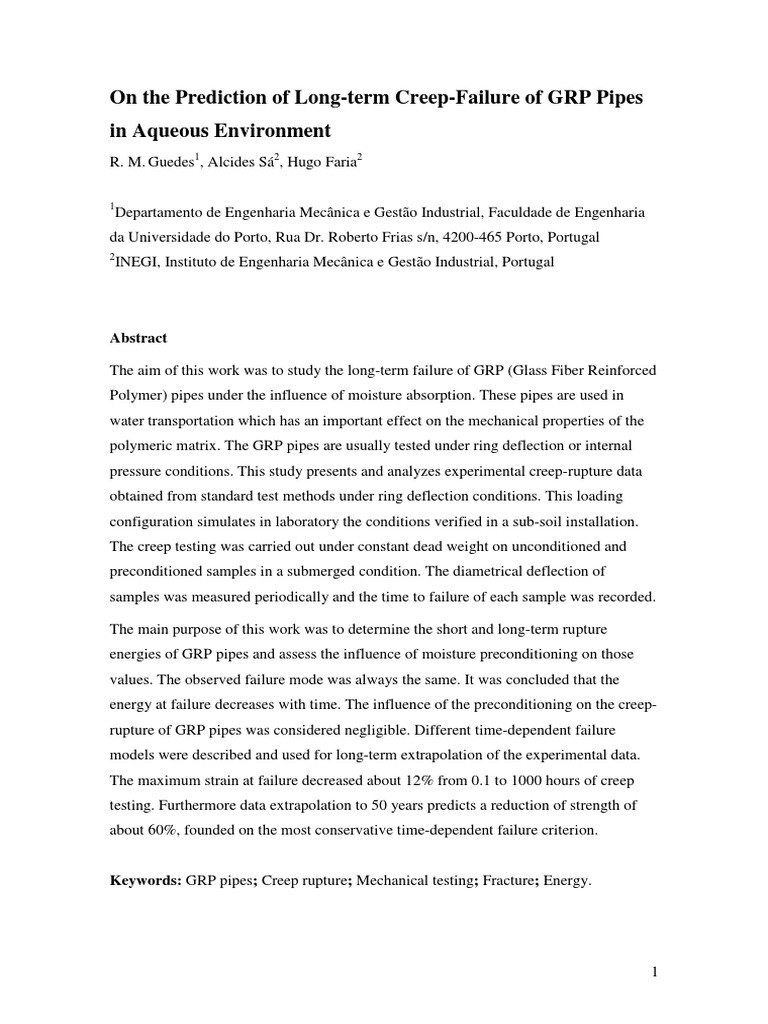 On The Prediction of Long-Term Creep-Failure of GRP Pipes | PDF ...