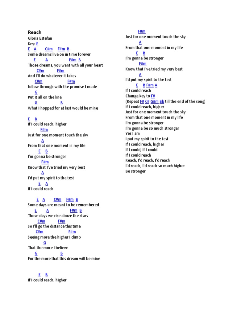 Reach Chords by Gloria Estefan | PDF | Poetry