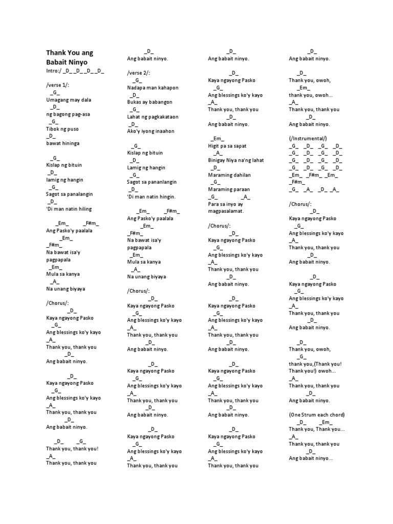 Thank You Ang Babait Ninyo - Lyrics | PDF