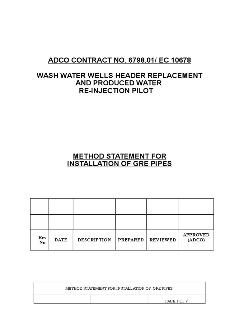 MS For Installation of GRE Piping | PDF | Adhesive | Tap (Valve)