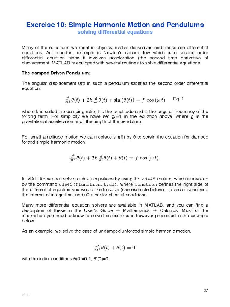 Simple Harmonic Motion and Pendulums | PDF | Ordinary Differential ...