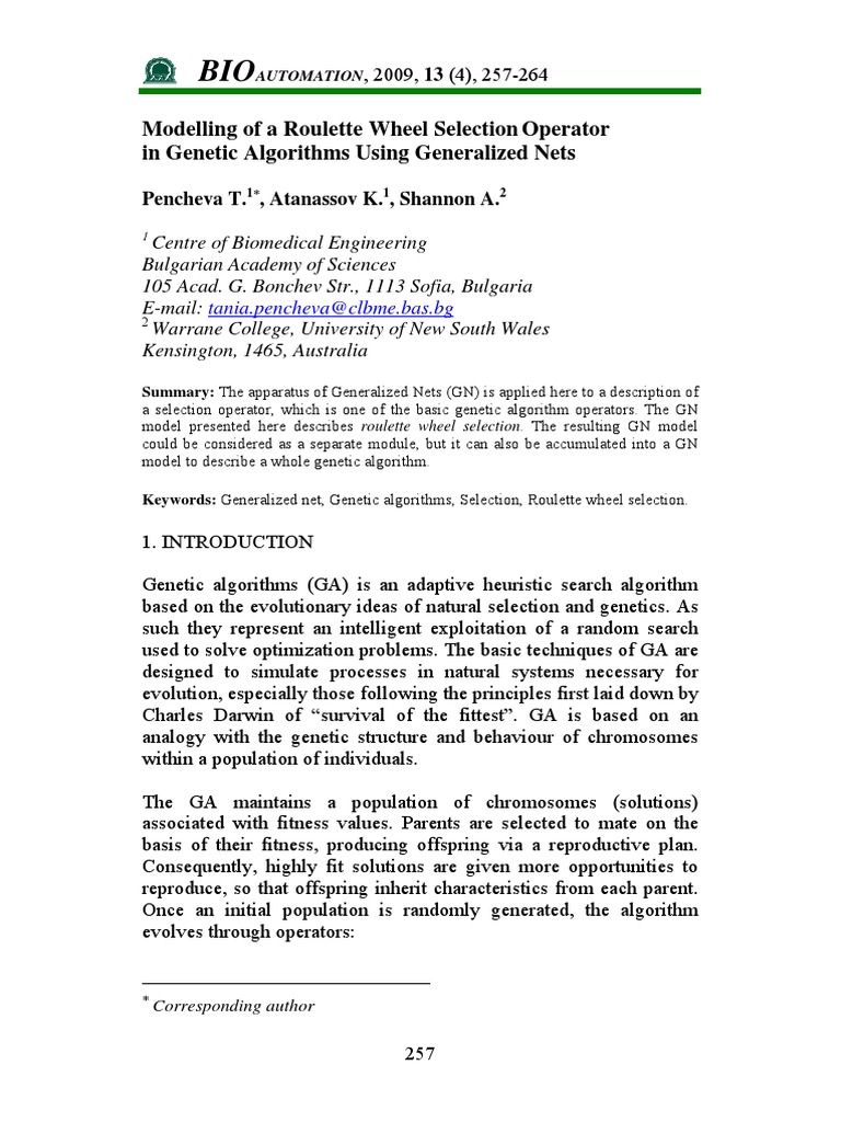 Roulette Wheel | PDF | Genetic Algorithm | Natural Selection