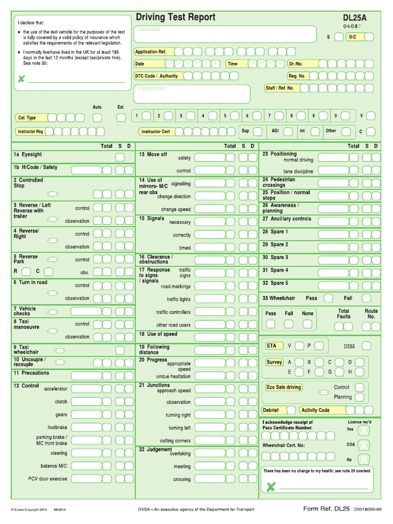 dl25 Driving Test Report Form PDF | PDF