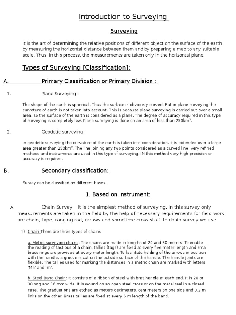 Introduction To Surveying: Types of Surveying (Classification) | PDF ...