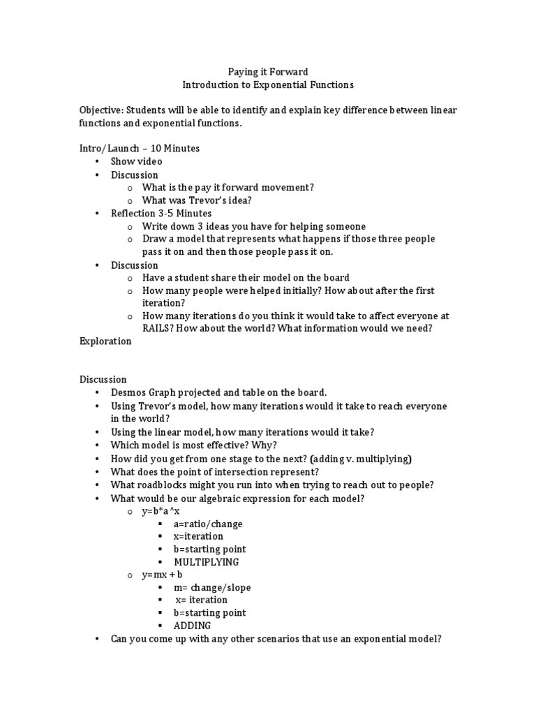 Pay It Forward | PDF | Exponential Function | Teaching Mathematics