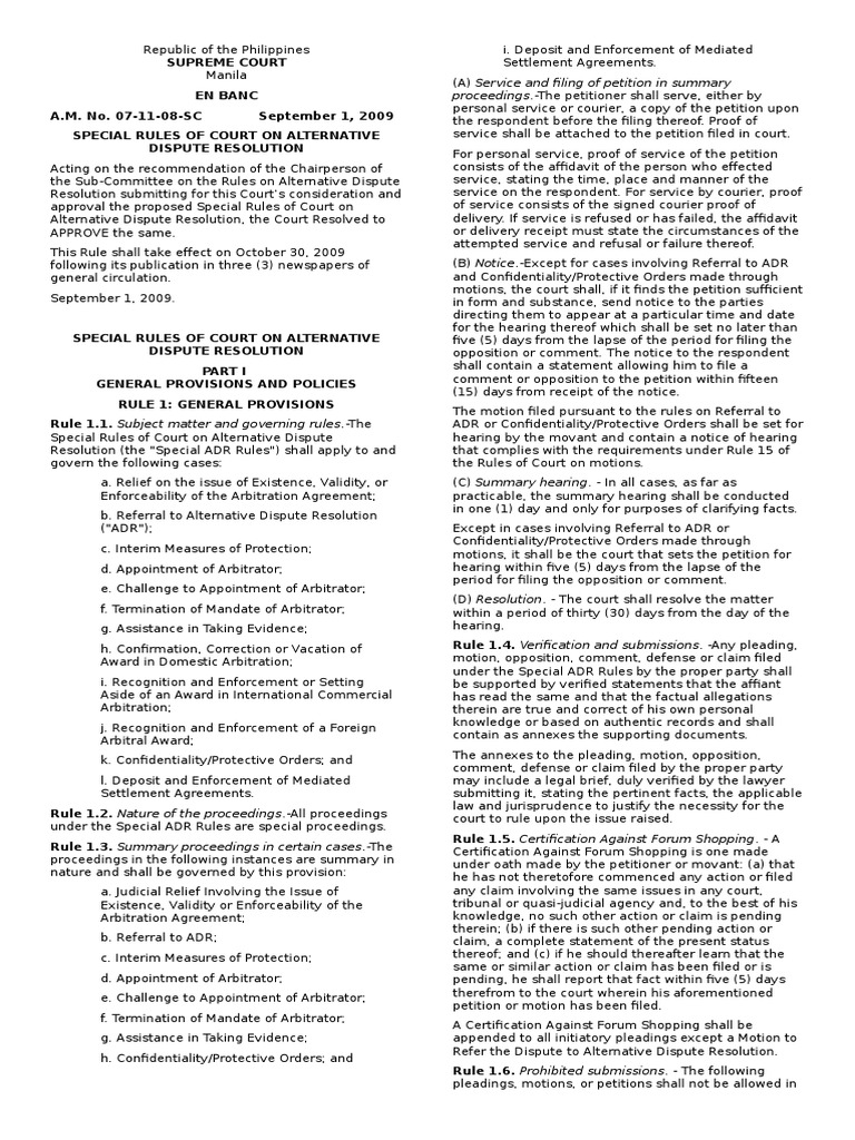 Special Adr Rules | PDF | Alternative Dispute Resolution | Arbitration