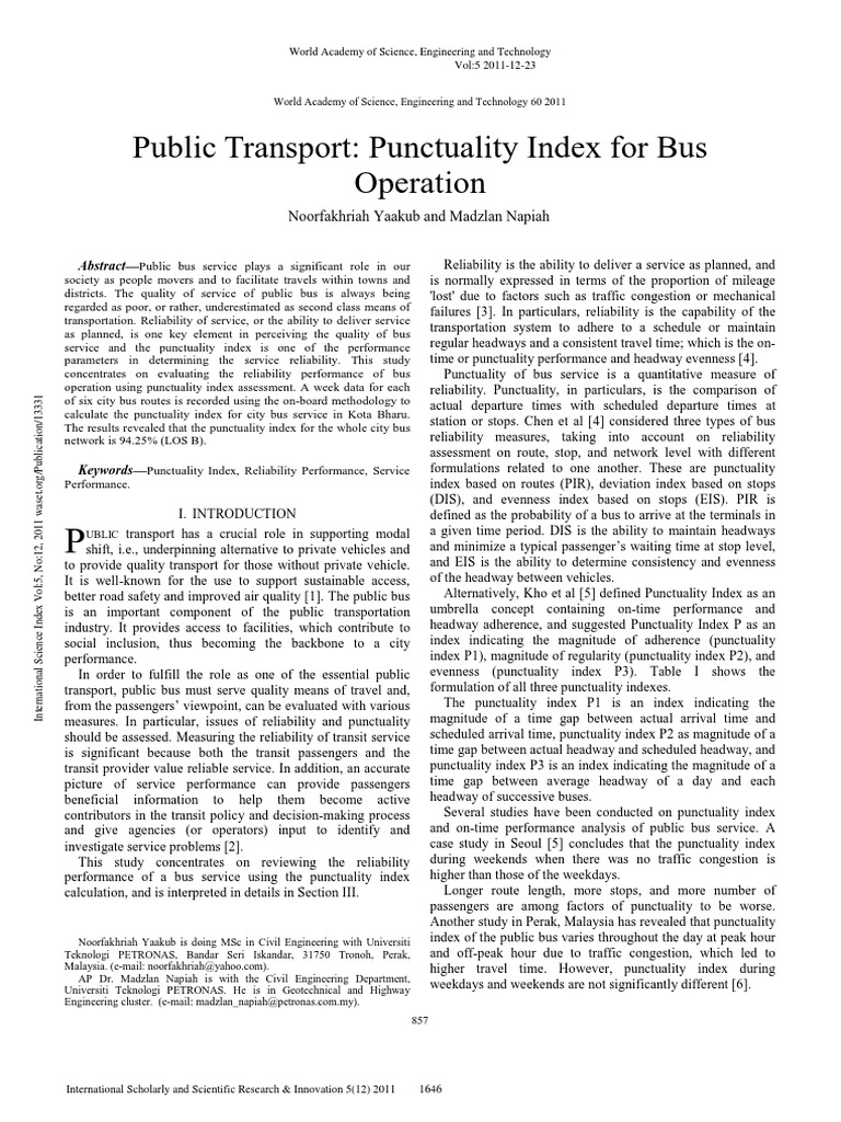 Public Transport Punctuality Index For Bus Operation | PDF | Student's ...