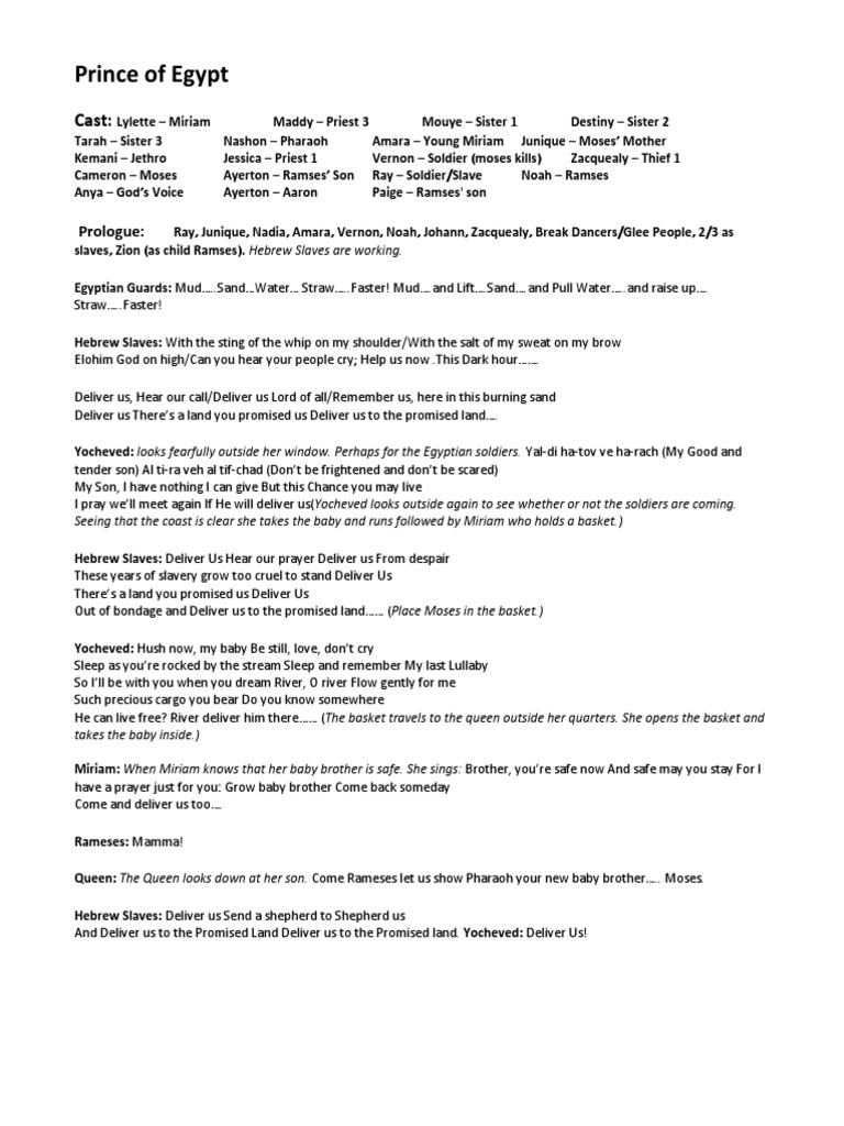 Prince of Egypt Final Script | PDF | Miriam | Moses