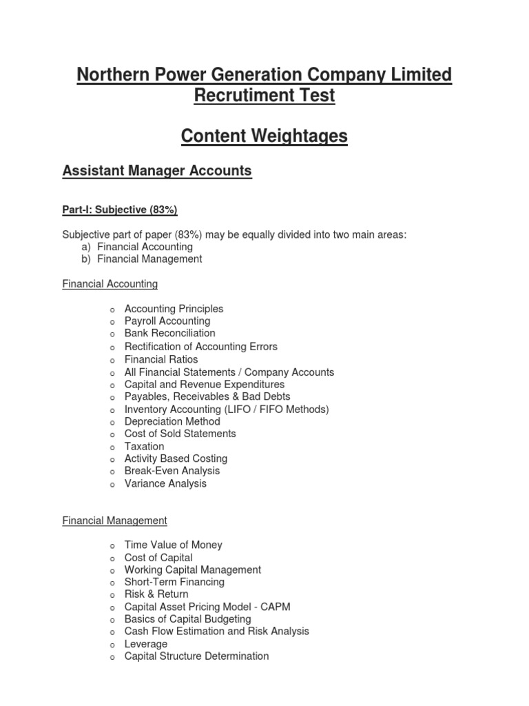 Northern Power Generation Company Limited Recrutiment Test Content ...