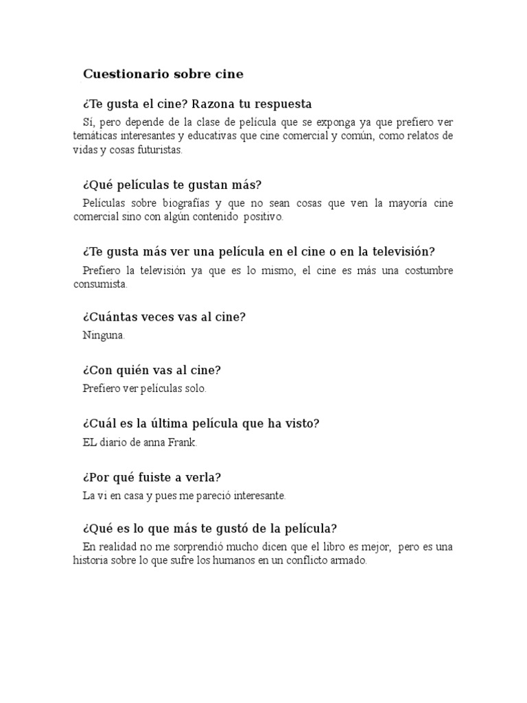 Cuestionario Sobre Cine | PDF | Juegos y actividades | Ficción general