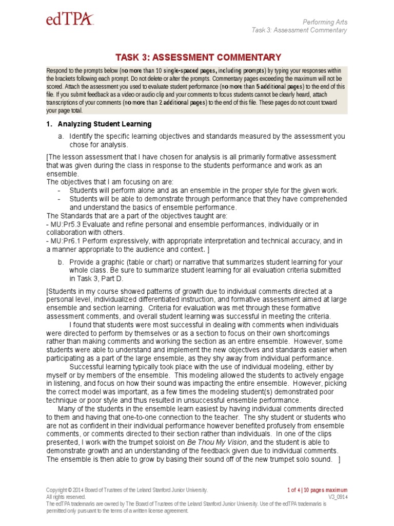 Task 3: Assessment Commentary: 1. Analyzing Student Learning | PDF ...