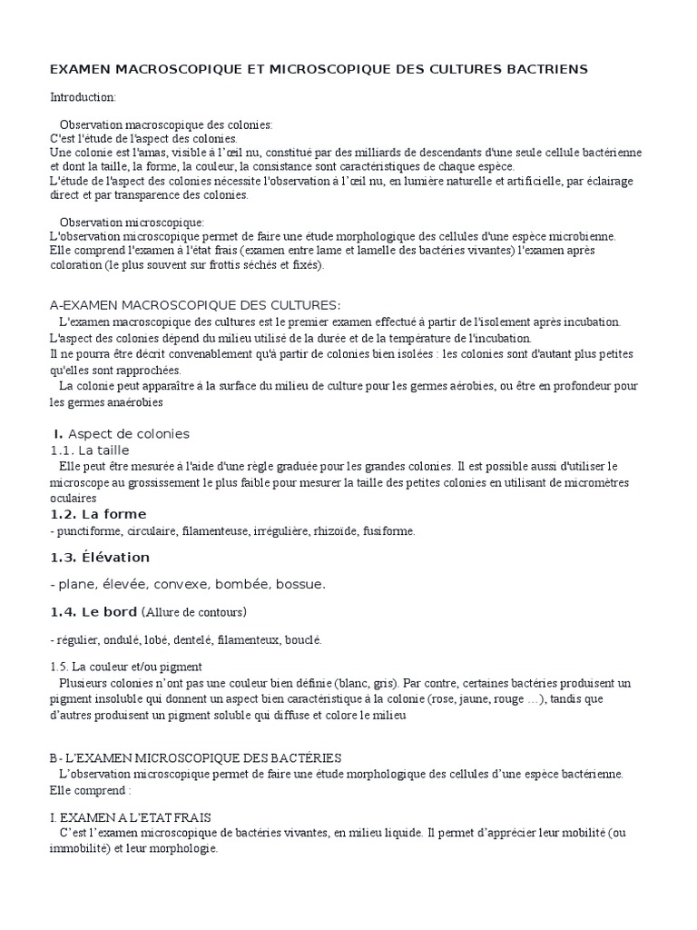 Examen Macroscopique Et Microscopique Des Cultures Bactriens | PDF ...