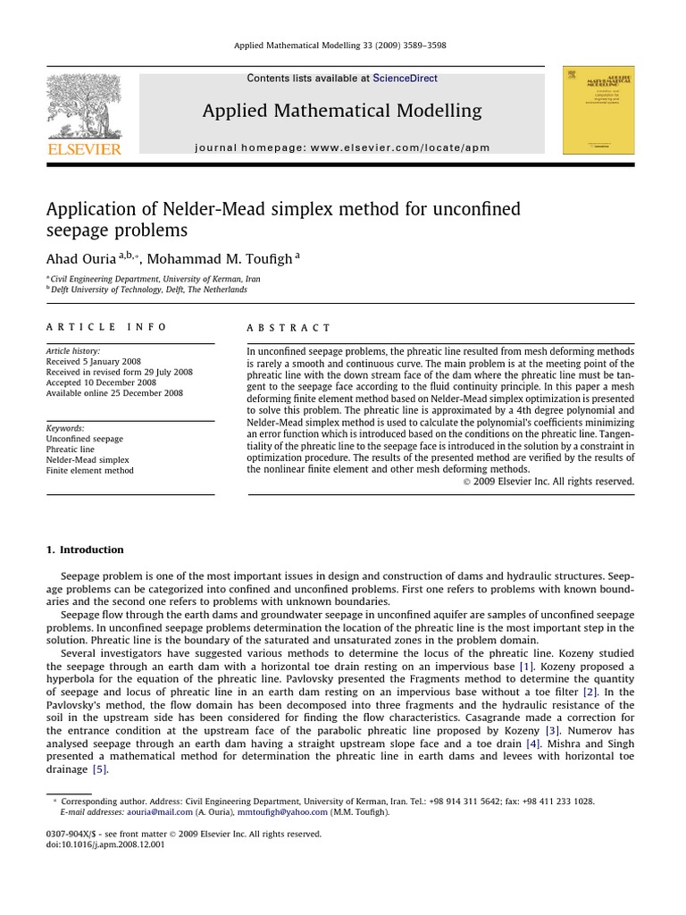Application of Nelder-Mead Simplex Method For Unconfined Seepage ...