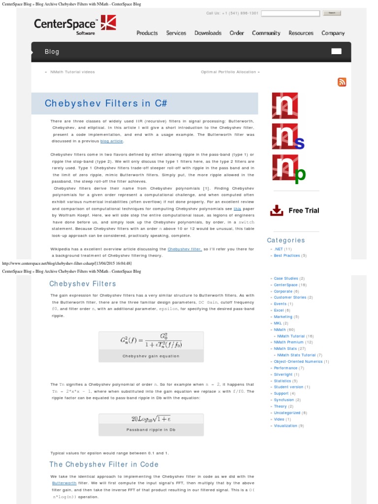 Chebyshev Filters With NMath - CenterSpace Blog | PDF | Filter (Signal Processing) | Control Theory