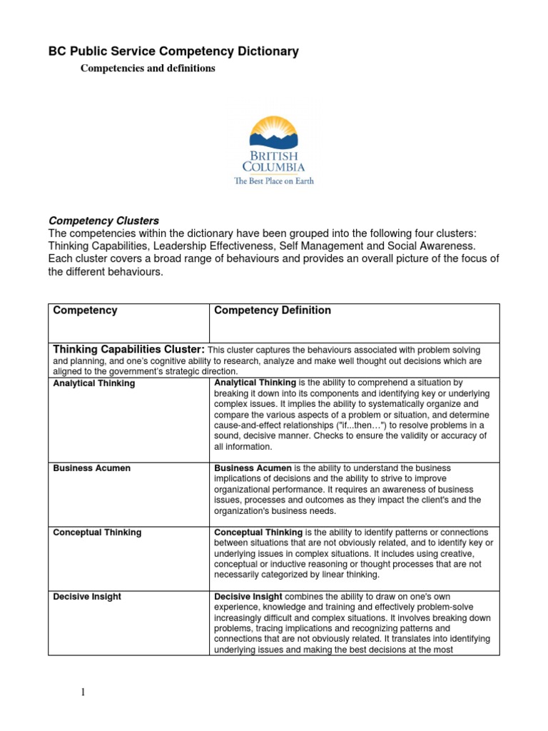 BC Public Service Competency Dictionary: Competencies and Definitions ...