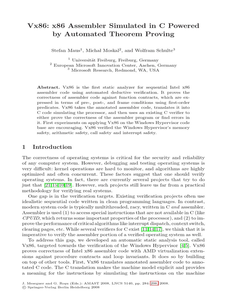 Vx86: x86 Assembler Simulated in C Powered by Automated Theorem Proving ...